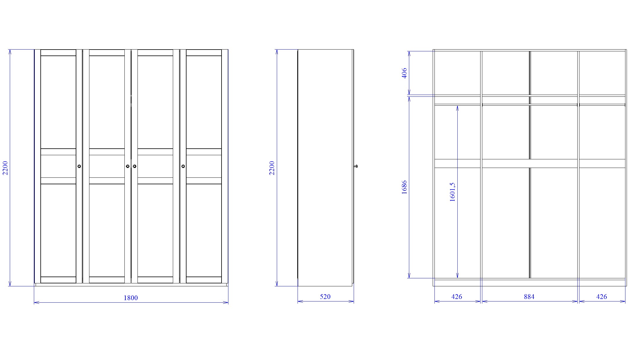 Шкаф 4 х дверный Фрея с глухими дверями 1800 503 2204 Белый по цене — купить в интернет